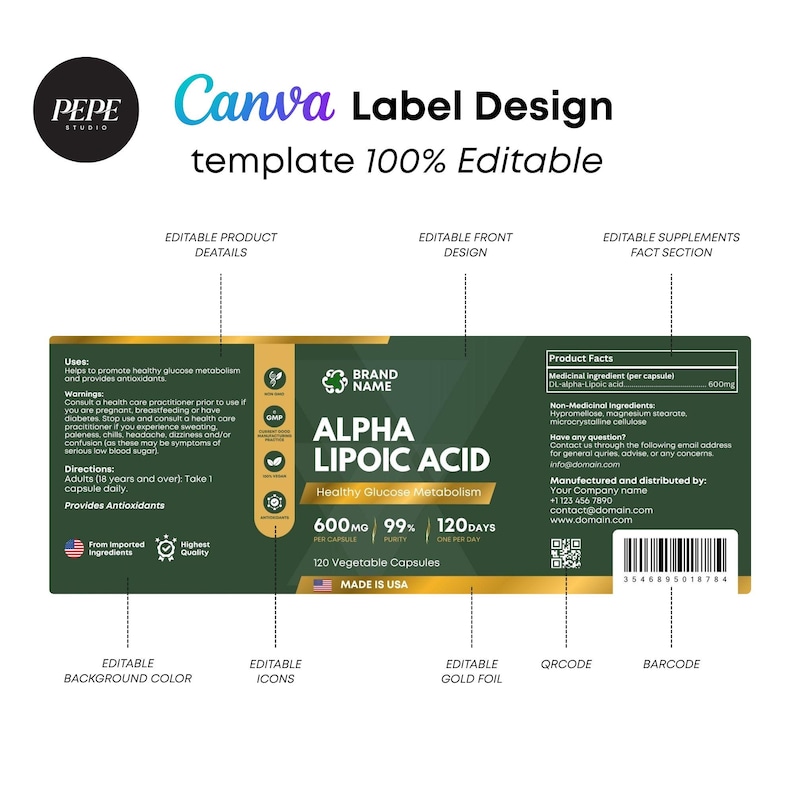 Editable Supplement Label Design Template With Icons & Mockup (digital ...