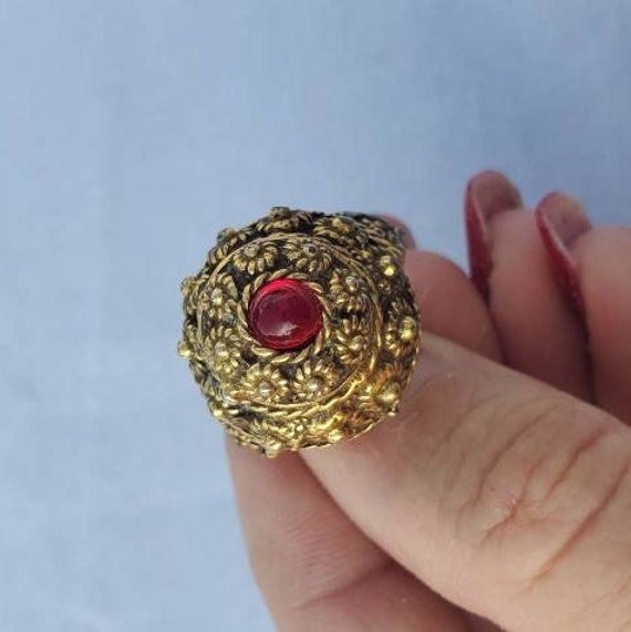 Antique Poison Ring Faux Ruby Adjustable Vintage Ring… - Gem