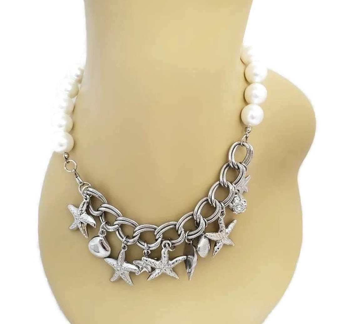 Necklace Chunky Boho Vintage Starfish Pearl Necklace Shell Starfish ...
