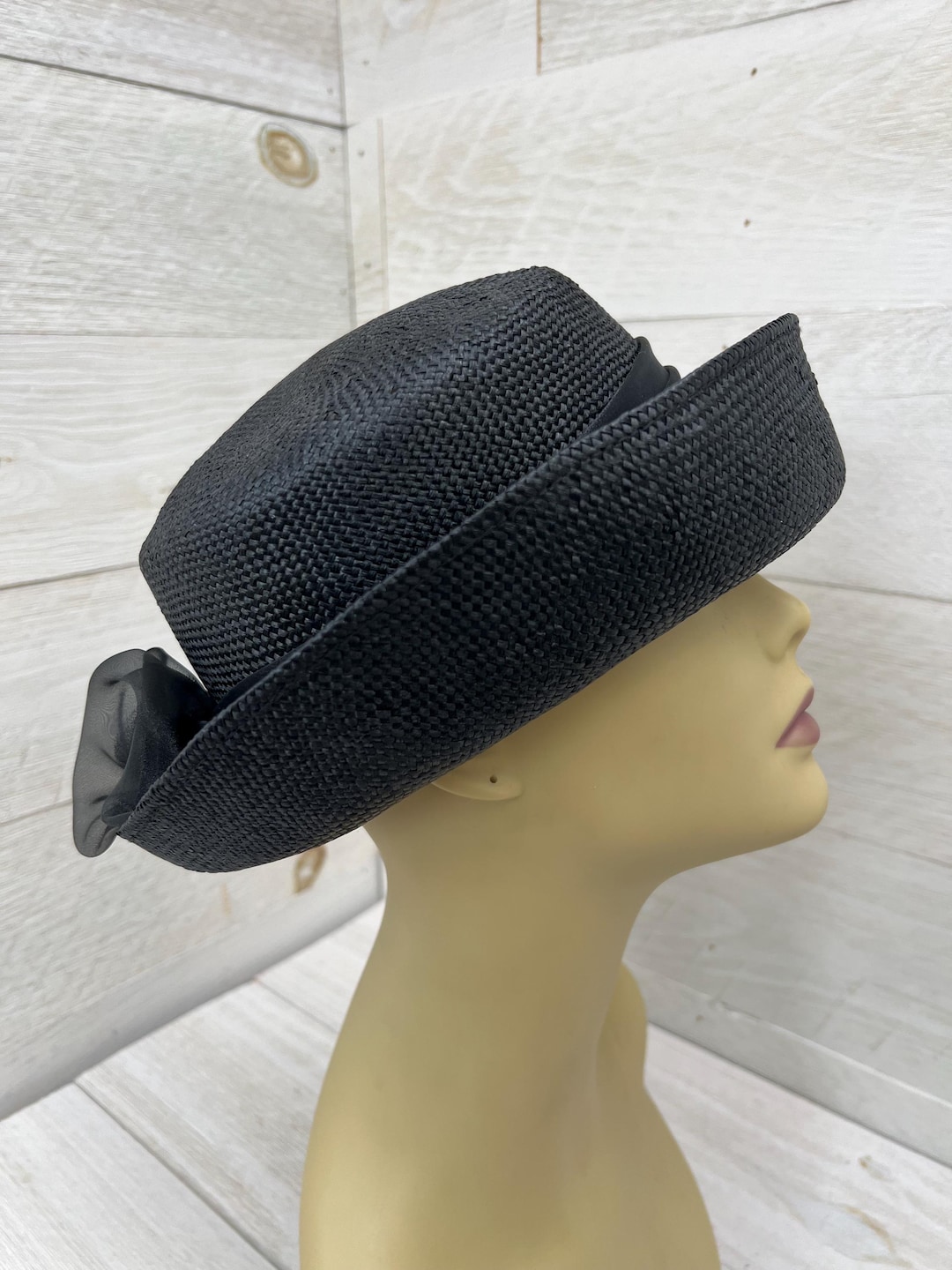 Upturned Brim Black Straw Hat, Onorio Cioppi Firenze Italia, Medium ...