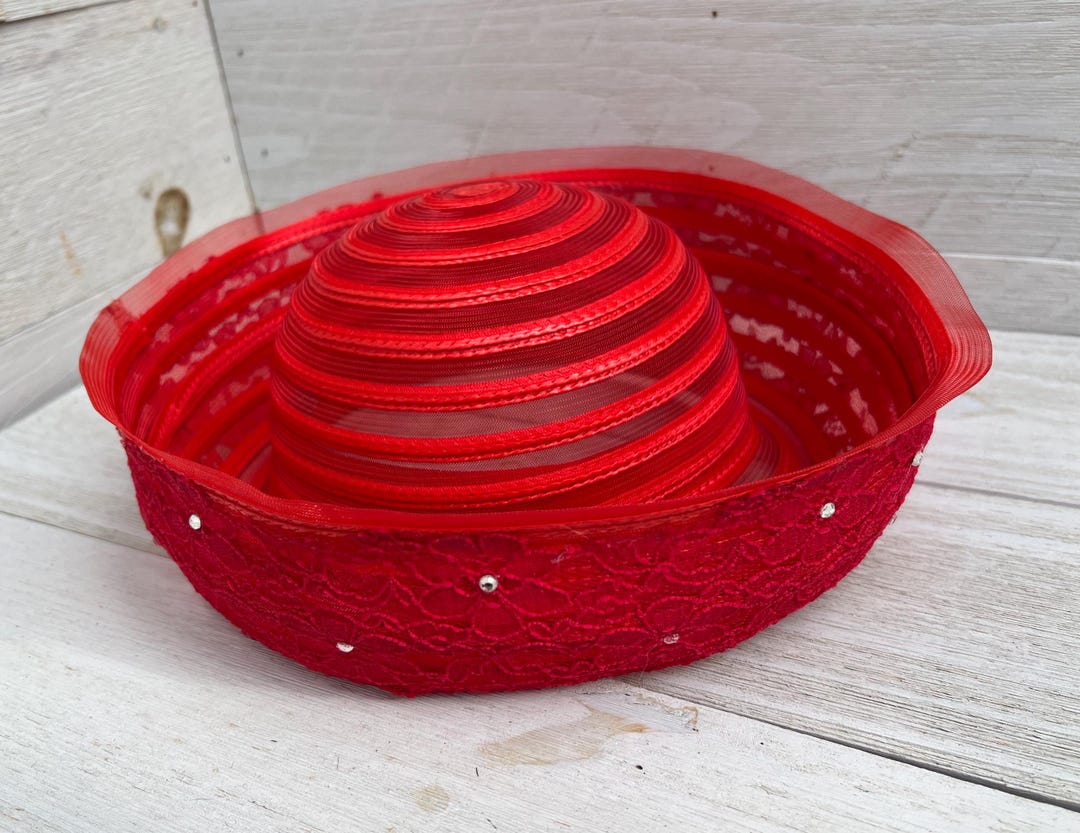 Red Hat for Woman Vintage Upturned Brim Fancy Hats for Church or the ...