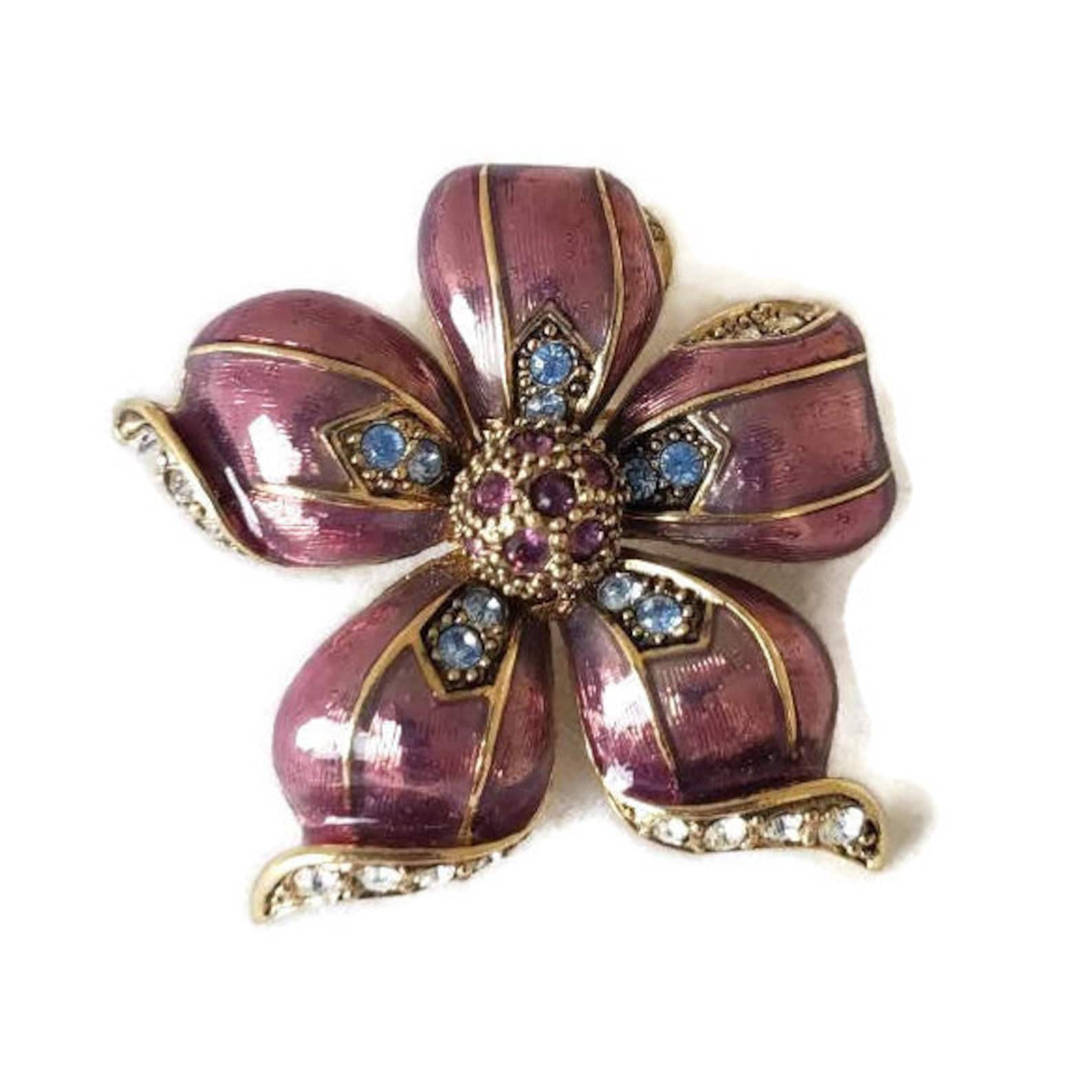 Monet Brooch Rhinestone Flower Pin Metallic Purple Monet | Etsy