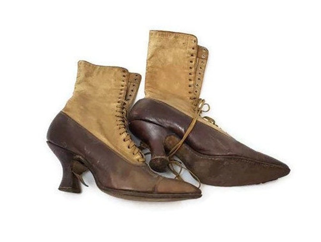 Antique Leather Victorian Lace-up Boots Edwardian Brown Leather Vintage ...