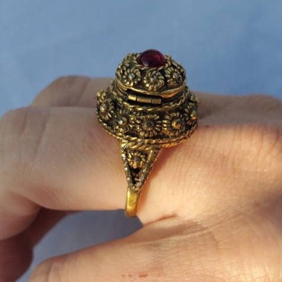 Antique Poison Ring Faux Ruby Adjustable Vintage Ring… - Gem