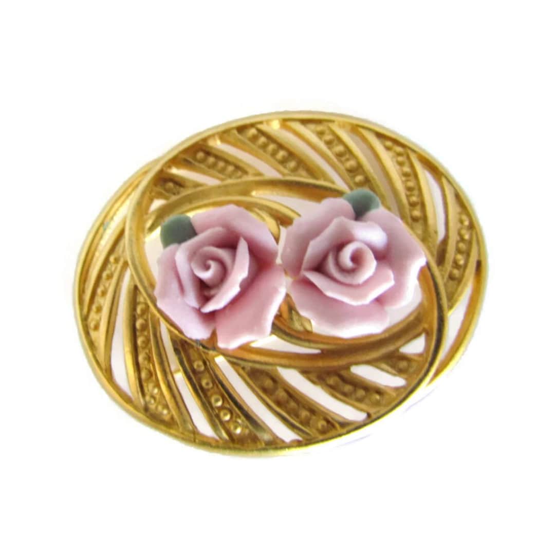 Pink Rose Flower Brooch Vintage Feminine Porcelain Jewelry, Victorian ...
