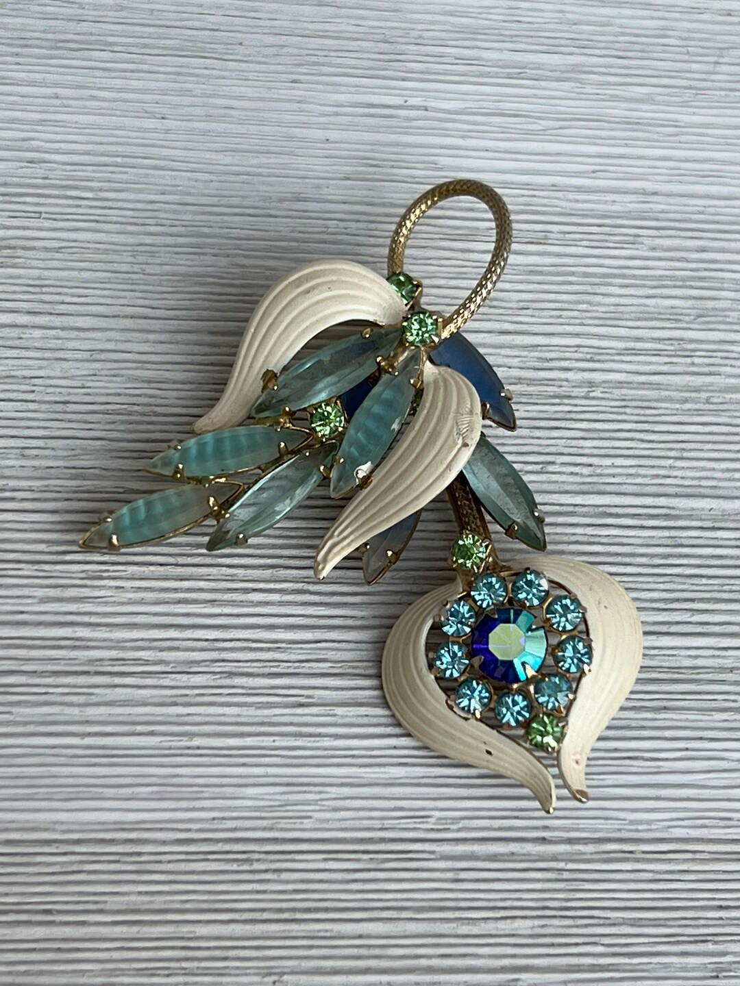 Unique Vintage Brooch, Shades of Blue Rhinestone Large Brooches ...