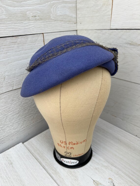 Blue Pillbox Hat Wool Fur Hat 1960s Mod Hat Terry Sal… - Gem