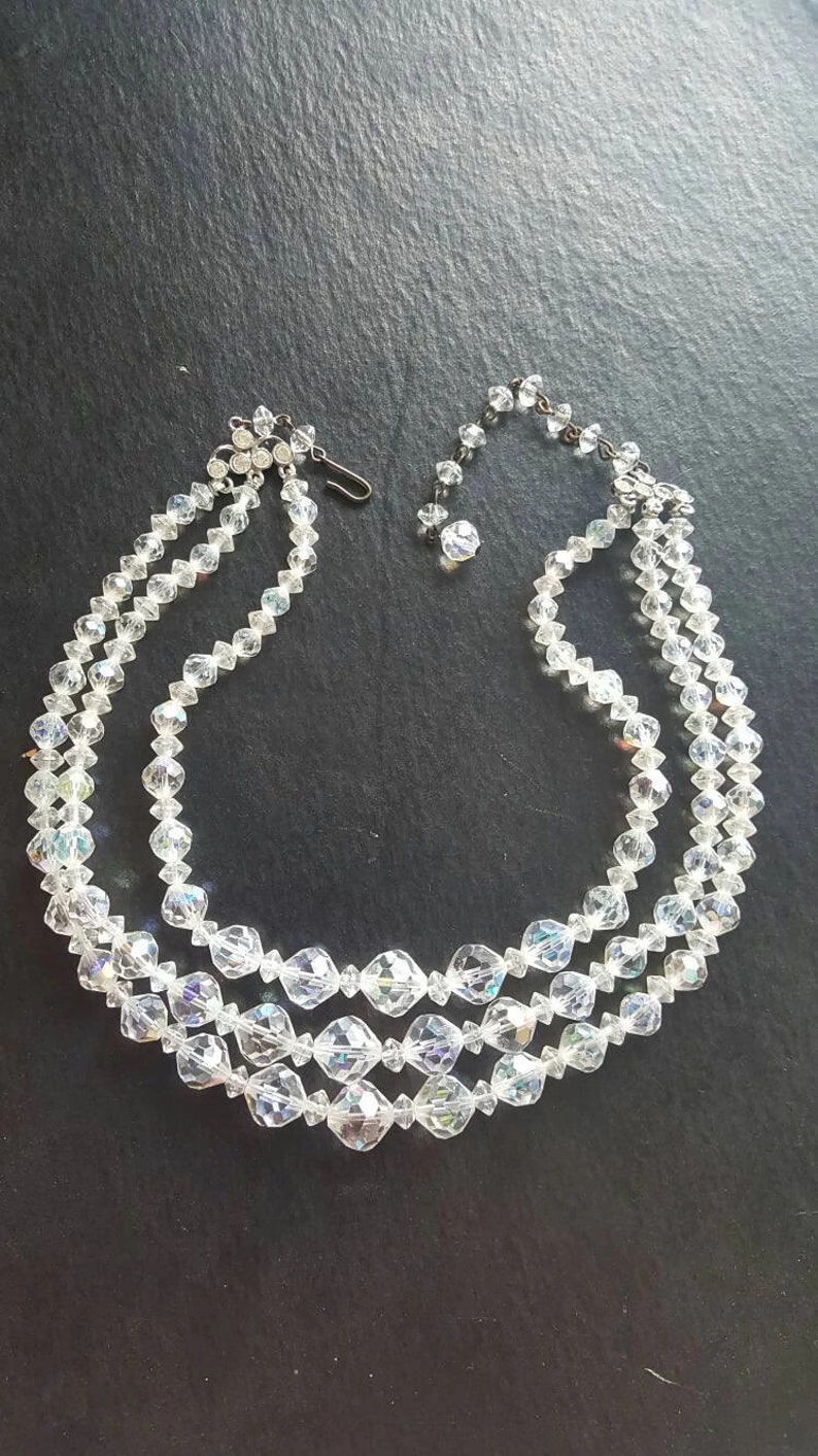 Crystal Necklace, Glass, Triple Strand, Vintage Wedding Jewelry ...