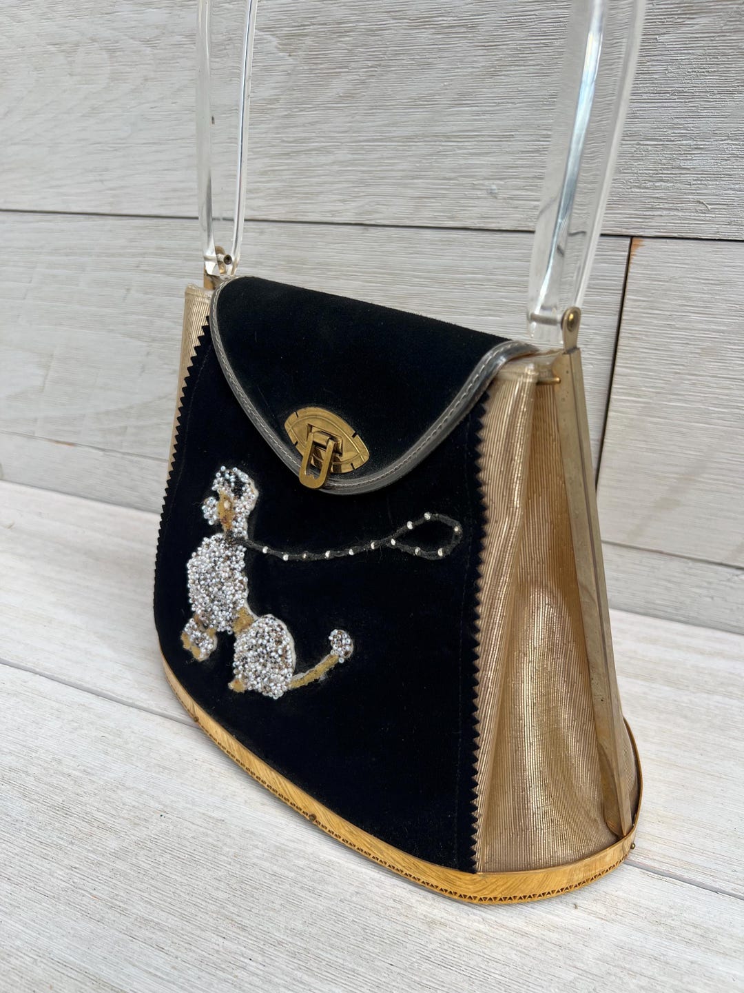 Rare Poodle Box Purse Vintage 1960s Designer Lucite Handle Metallic ...
