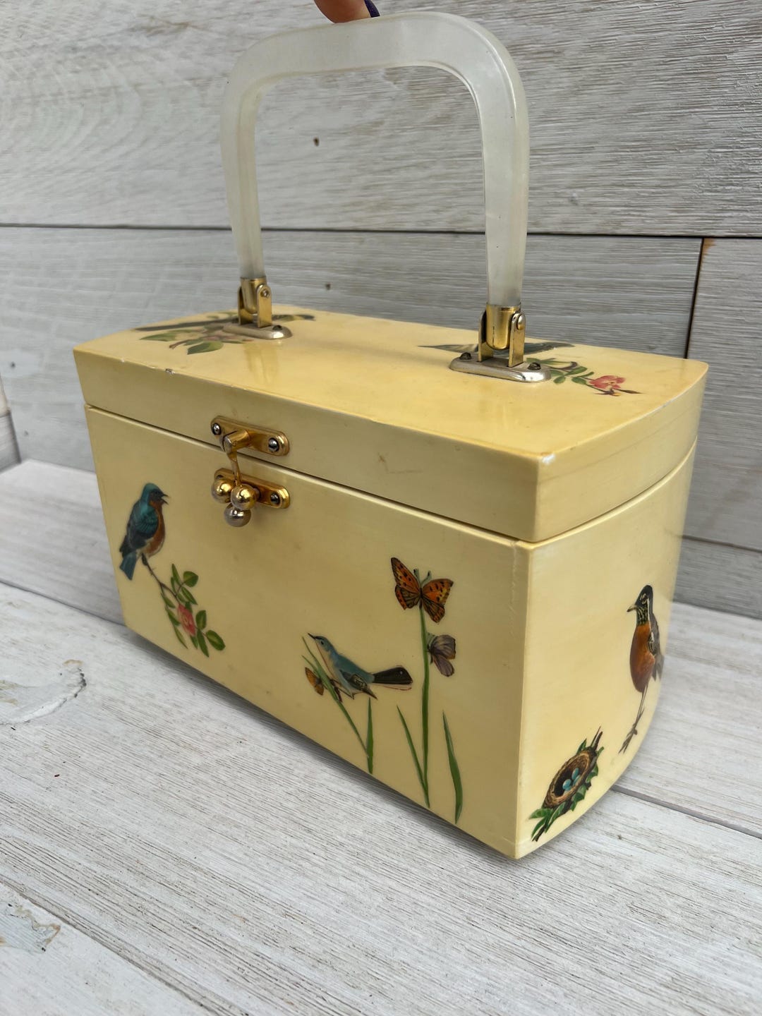 Raised Decoupage Purse Wooden Box Purse Bag Raised 3D Birds Handbag ...