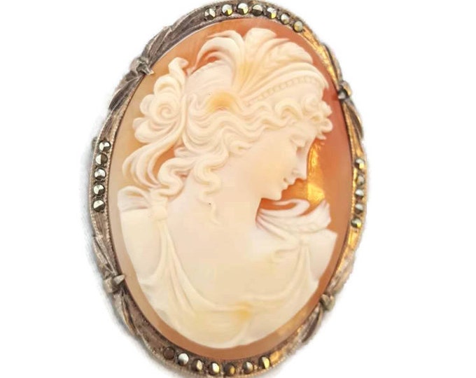 Vintage 800 Silver Shell Cameo Brooch and Pendant for Cameo Necklace ...