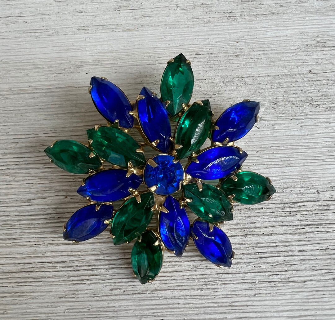 Rhinestone Brooch, Blue, Green, Fruit Salad Pin, Crystal Brooch, Coat ...