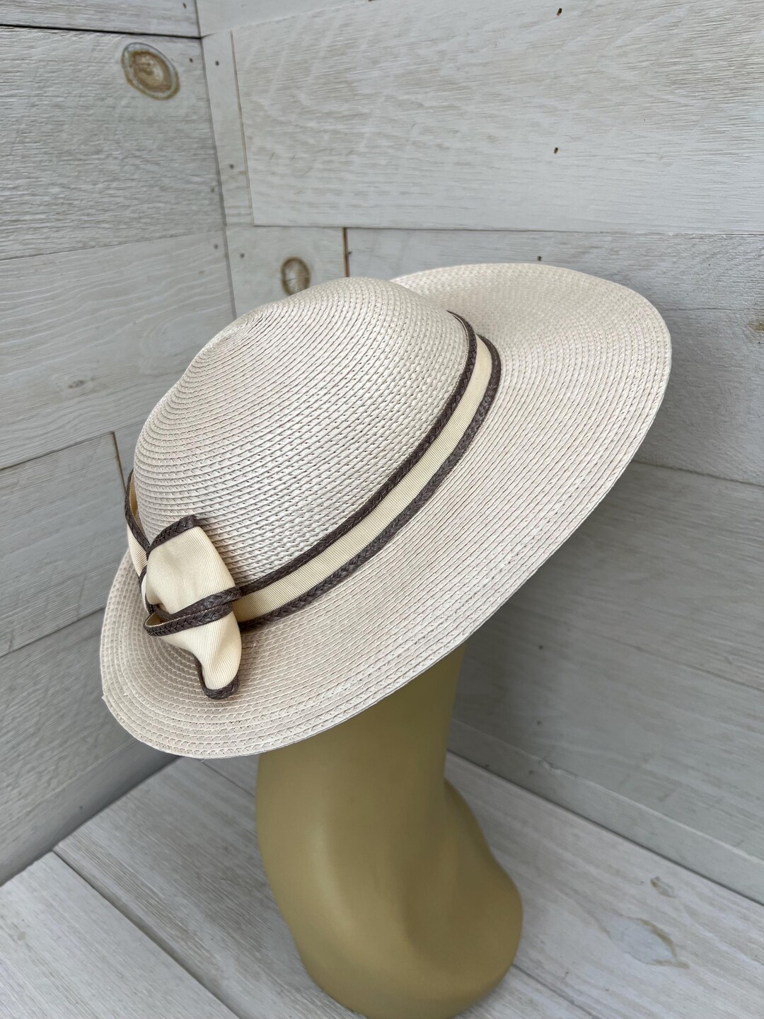 Vintage Ruth Alan Hat, Deadstock, Beige and Gray Sun Hat, Wide Brimmed ...
