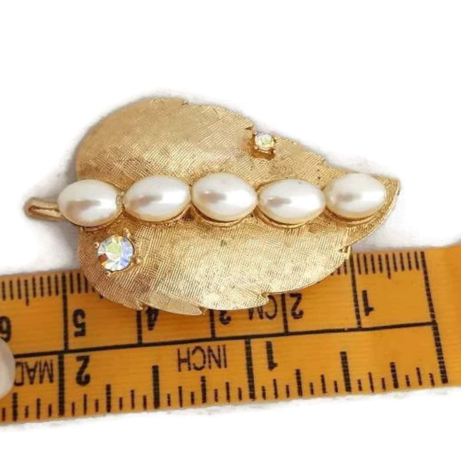 Coro Brooch Leaf Pearl Rhinestone Brooch for Wedding Coro - Etsy