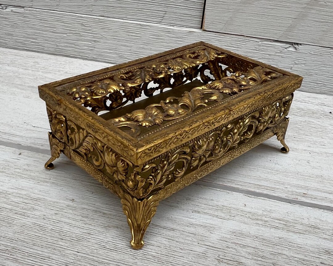 1950s 24KT Gold Plated Mini Tissue Box Cover Vanity Box Style Built ...