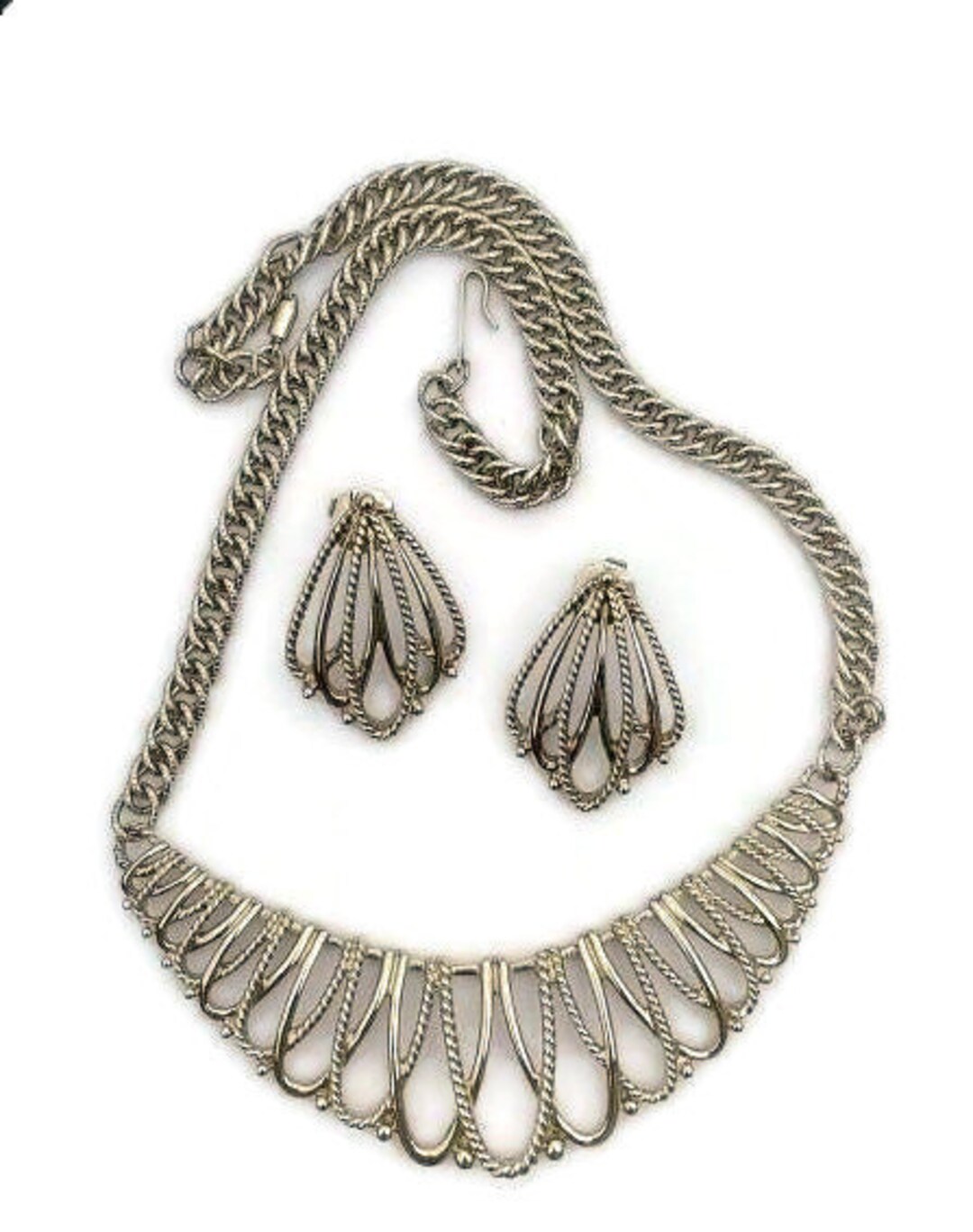 Vintage Sliver Jewelry Set Bold Chunky Jewelry 1980s Necklace and ...