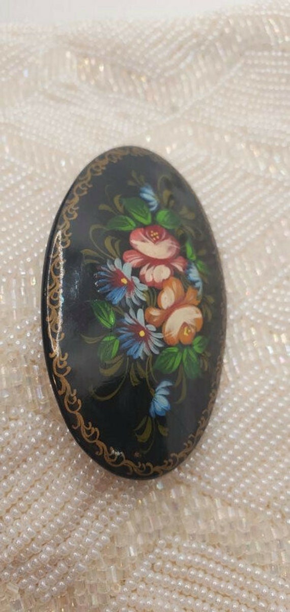 Russian Lacquered Brooch Signed By Artist, Hand Paint… - Gem