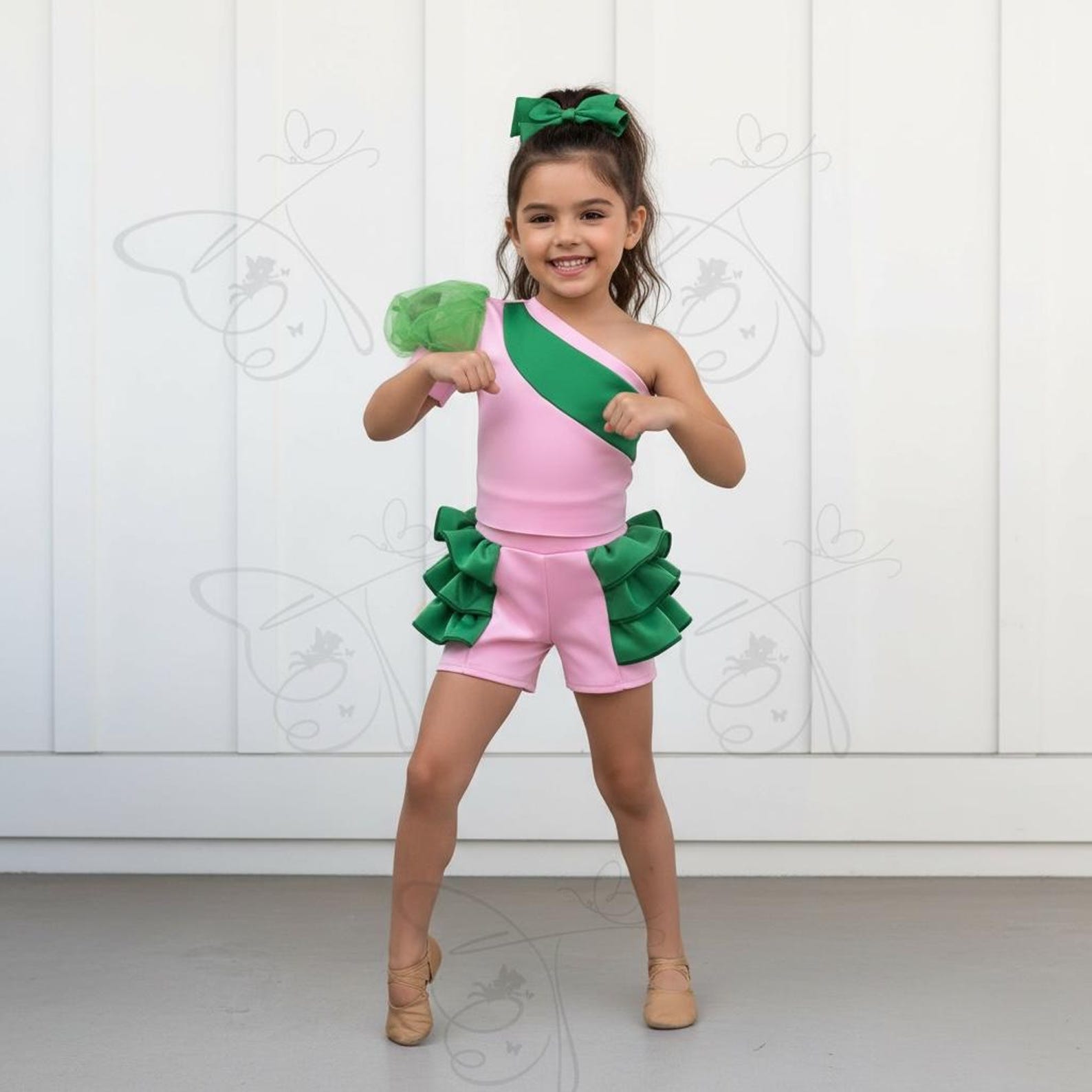Pink and Green Crop Top With Matching Shorts, Pageant Interview Set - Etsy