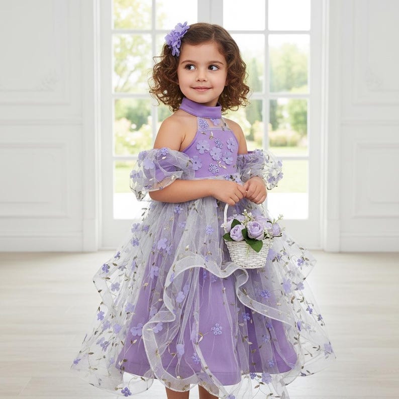 Lavender Halter Top Gown, Pageant Gown, 3d Floral Overlay Dress - Etsy