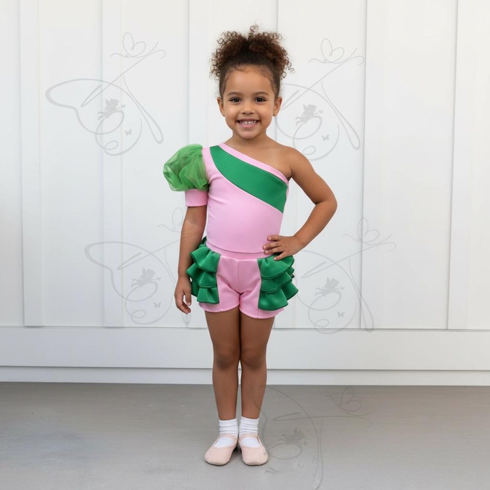 Pink and Green Crop Top With Matching Shorts, Pageant Interview Set - Etsy