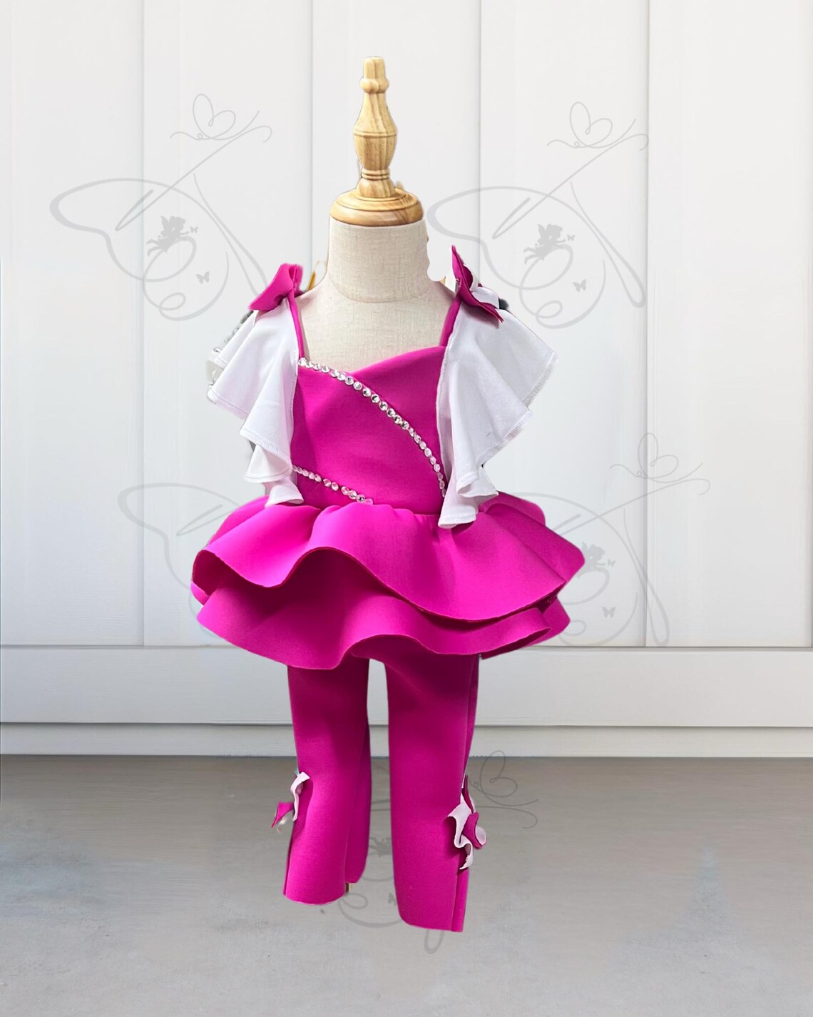 Hot Pink Flutter Sleeve Double Peplum Top With Matching Capris, Pageant ...