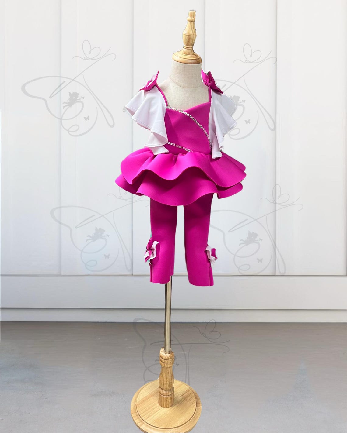 Hot Pink Flutter Sleeve Double Peplum Top With Matching Capris, Pageant ...