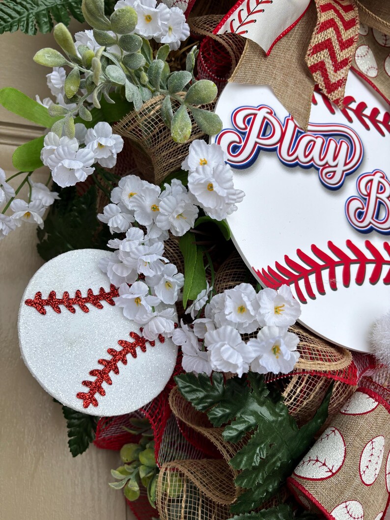 Play Ball Swag for Front Door, Baseball Decor, Sports Wreath, Game Day ...