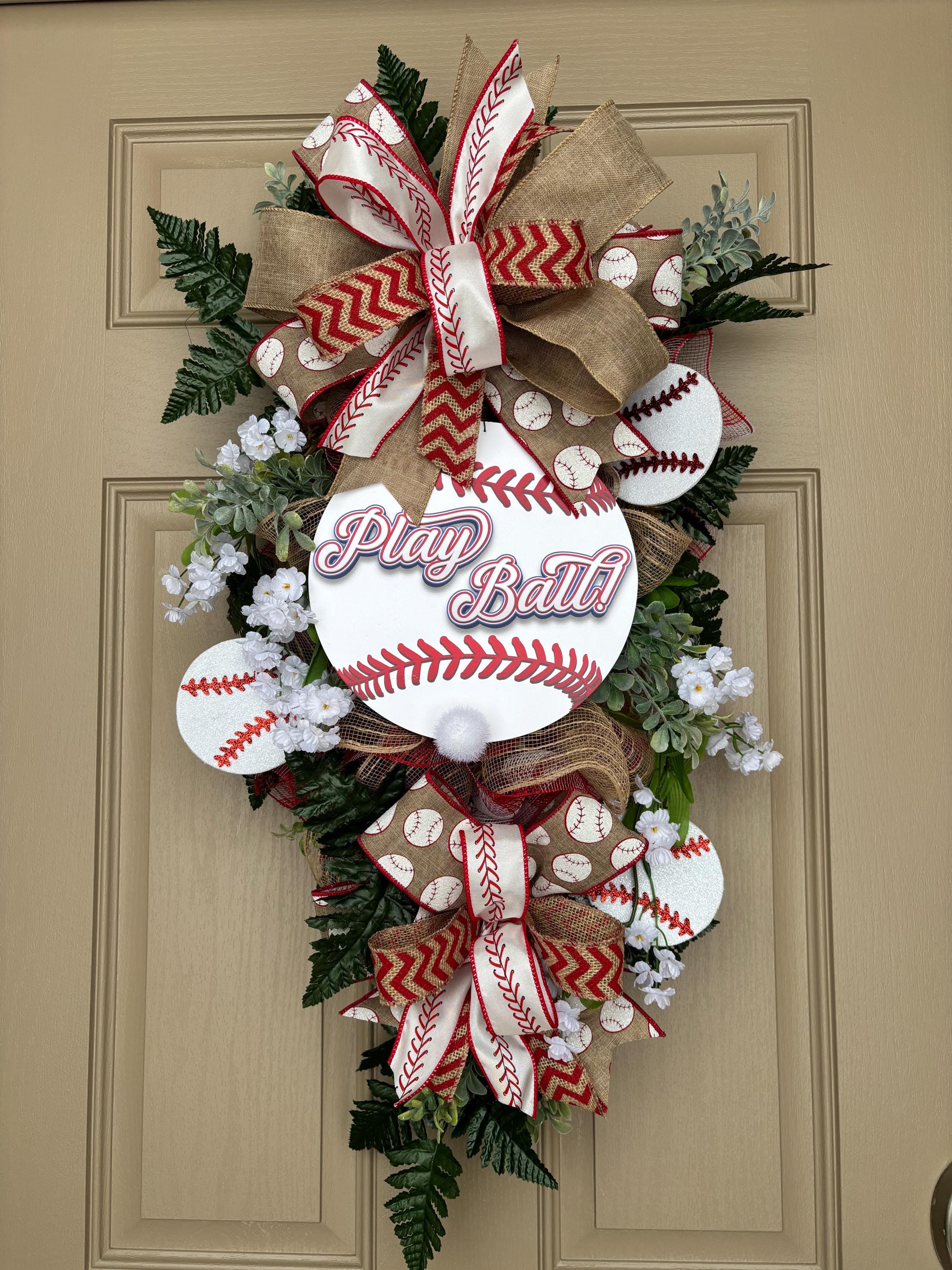 Play Ball Swag for Front Door, Baseball Decor, Sports Wreath, Game Day ...