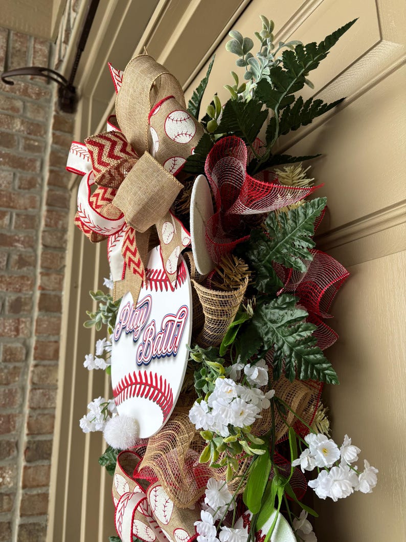 Play Ball Swag for Front Door, Baseball Decor, Sports Wreath, Game Day ...