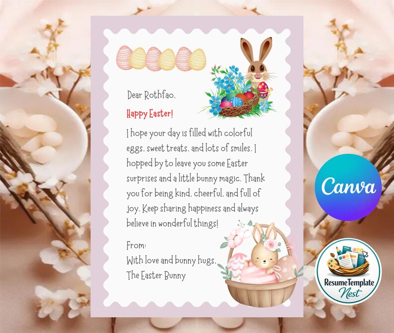 Editable Easter Bunny Letter for Kids | Personalized Printable PDF ...