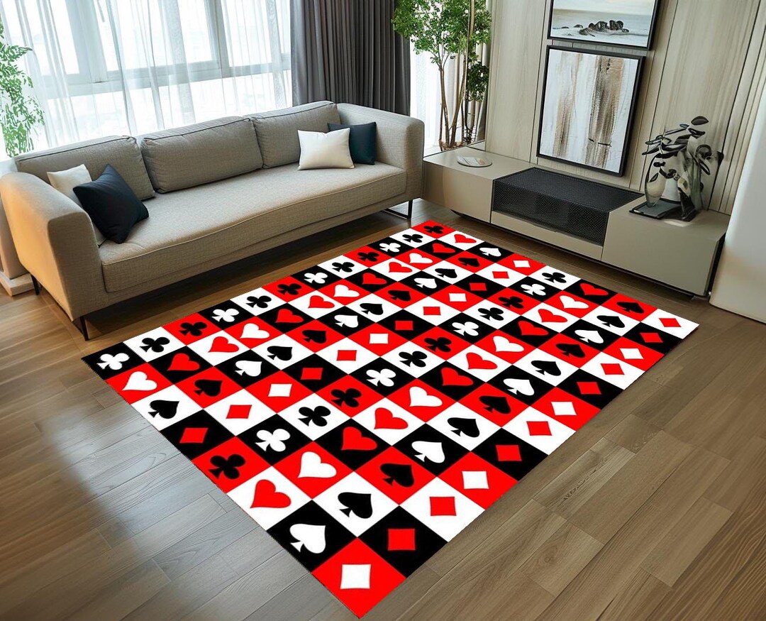 Minimal Card Symbol Rug, Red Black Geometric Poker Carpet, Modern ...