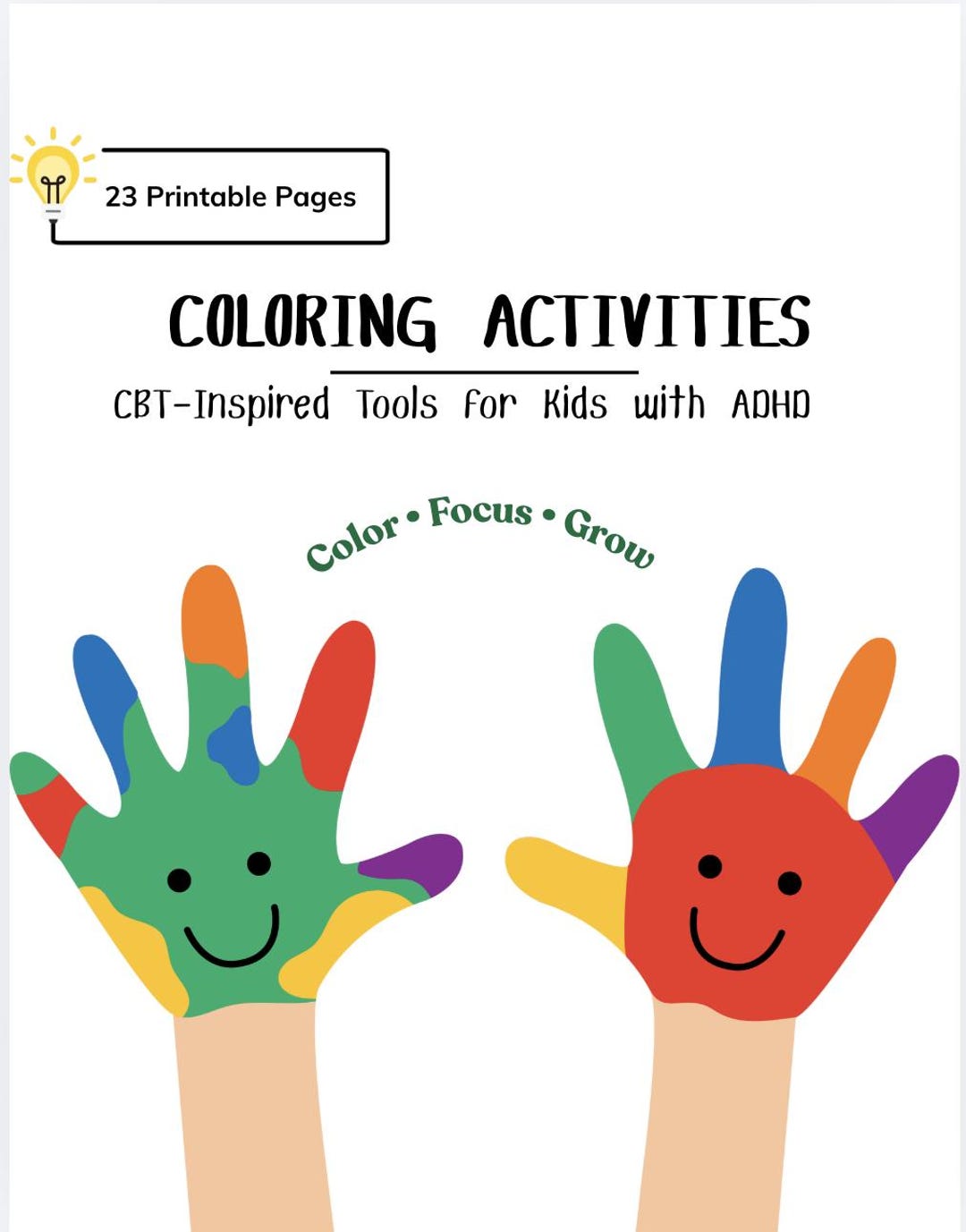 ADHD Coloring Activities for Kids, CBT Focus Tools, Emotional ...