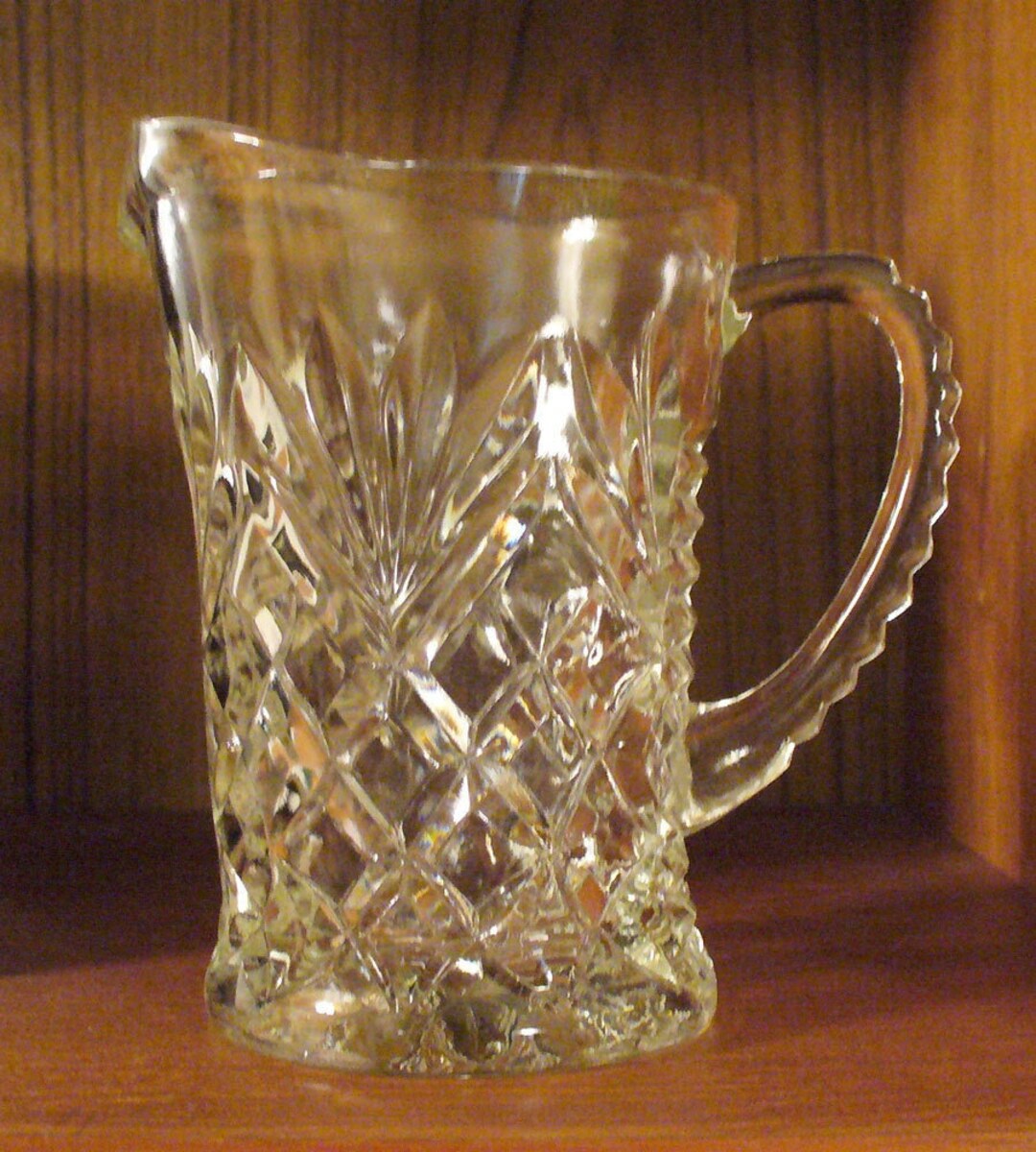 Vintage Depression Glass Clear Cut Glass Pressed Glass Fans Diamonds Stars Pineapple Creamer