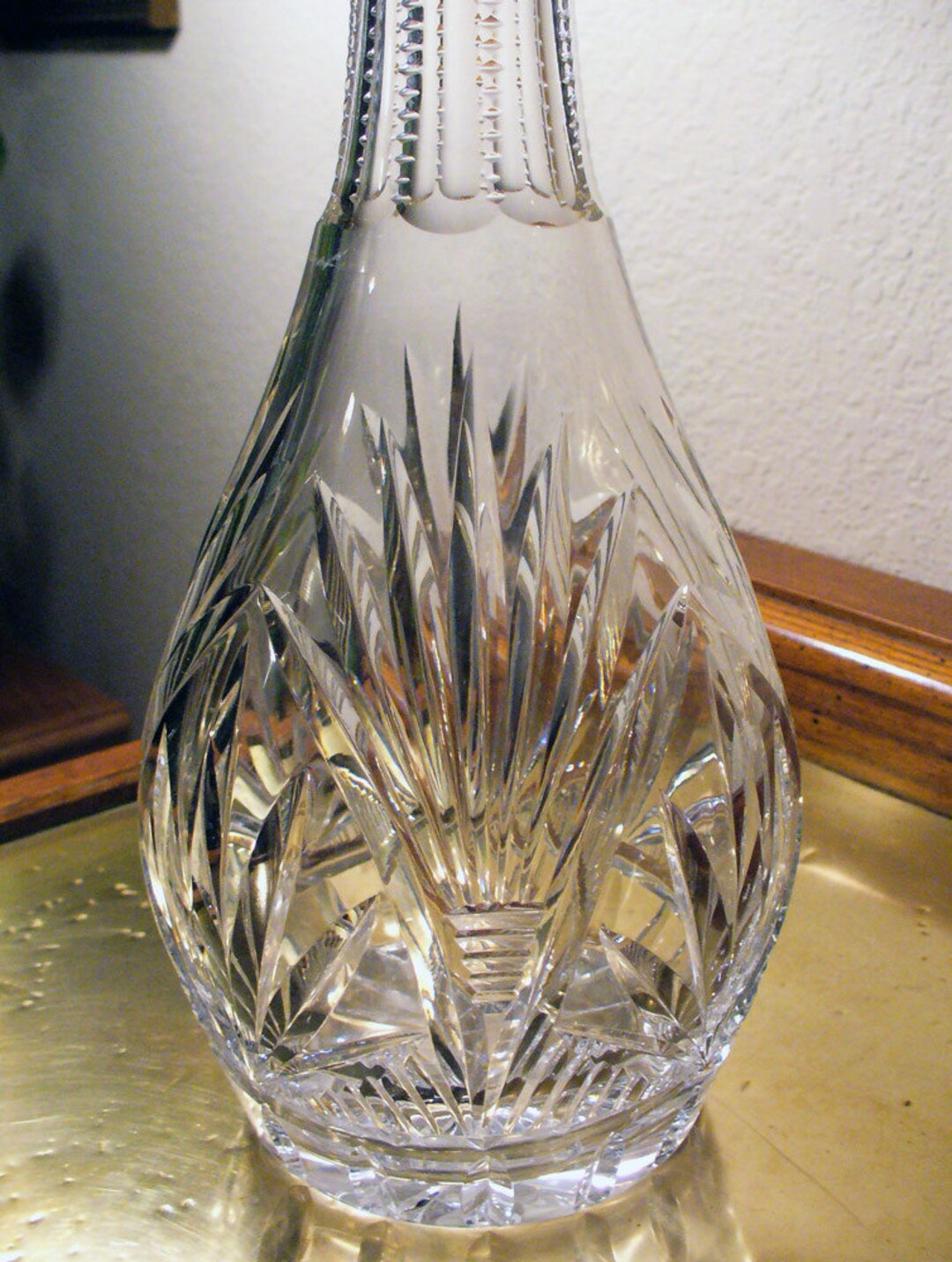 Deep Cut Crystal Wine Decanter: Palm Fan & Starburst Design - Etsy