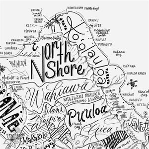 O'ahu, HI Illustrated Font Map Print - Oahu- Map of Oahu - Oahu Map ...