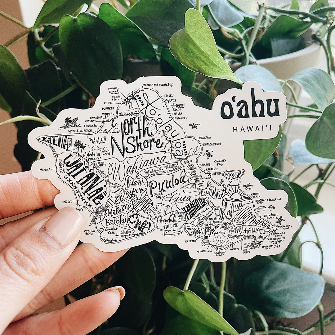 O'ahu, HI Sticker | Die-cut Water Bottle, Window, Skateboard, Car, Wall ...