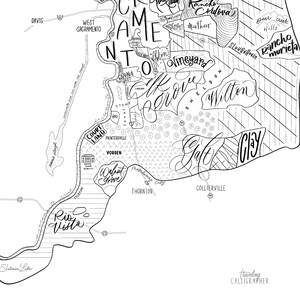 Sacramento County in California Map Print - Hand Lettered - Map of Sac ...