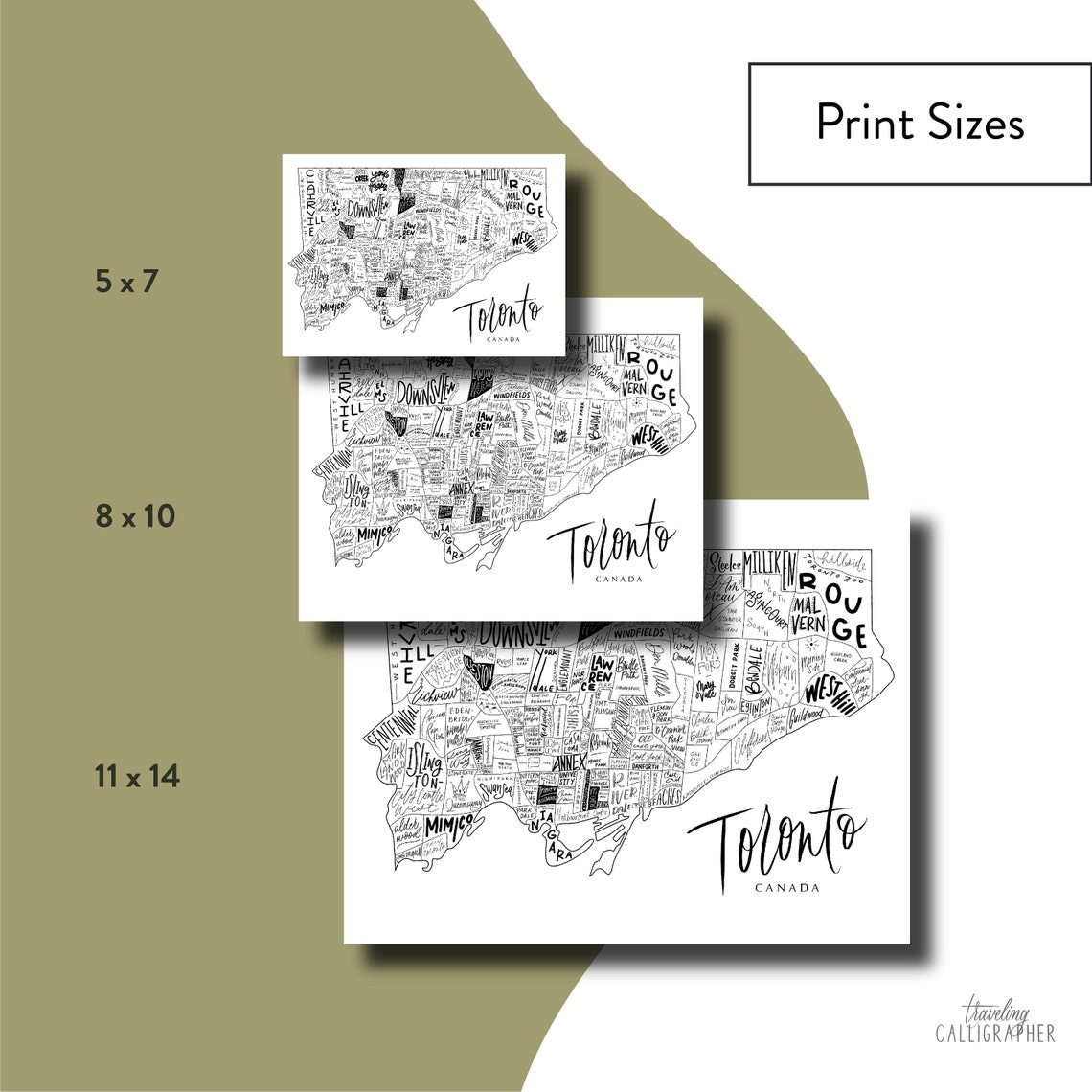 Toronto Neighborhood Map Print Handlettered Map of Toronto - Etsy