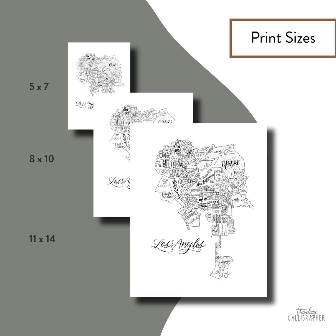 Los Angeles Neighborhood Map Print Handlettered Map of LA - Etsy