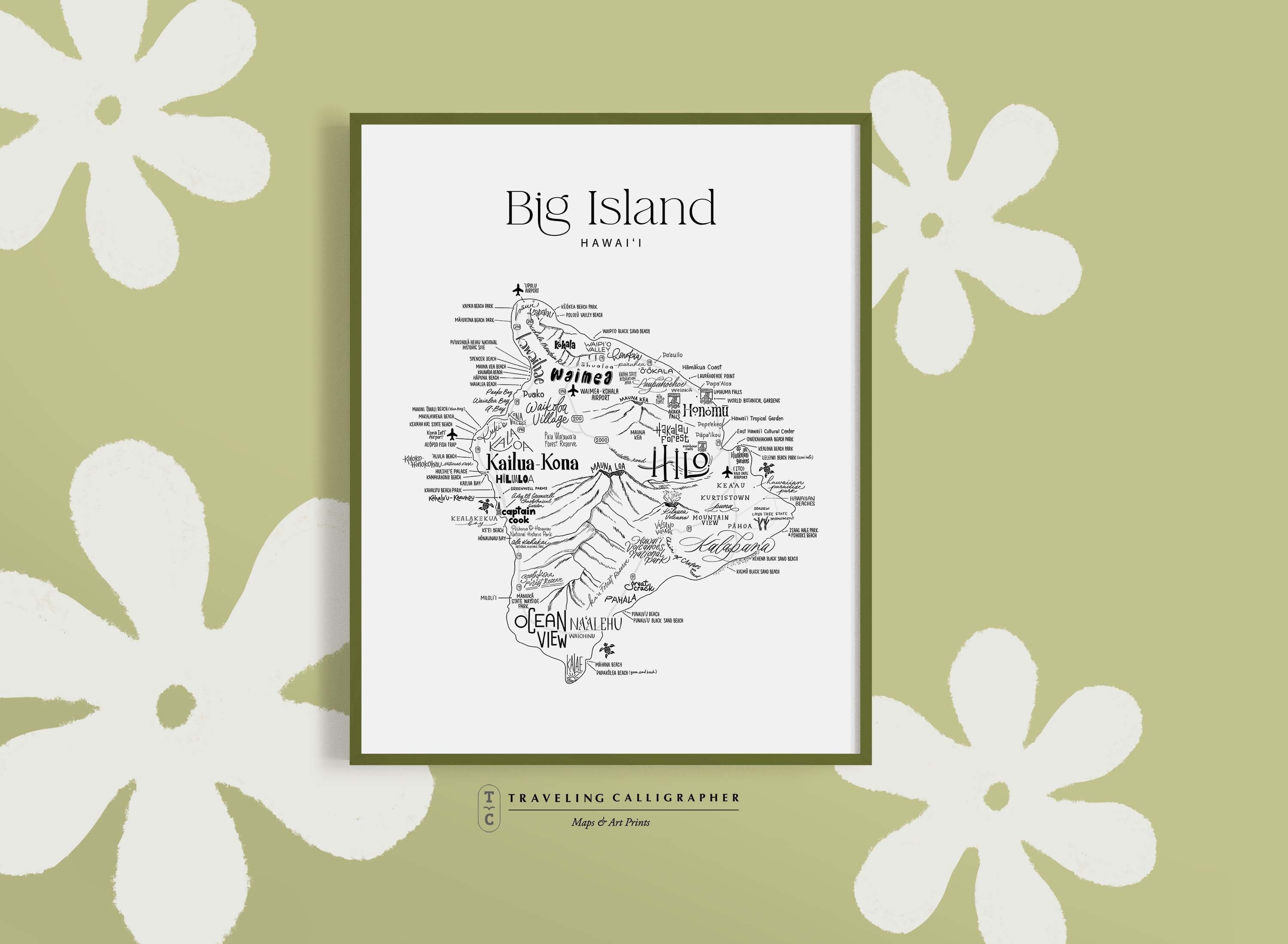 Big Island, HI Illustrated Font Map Print - Big Island - Map of Big ...