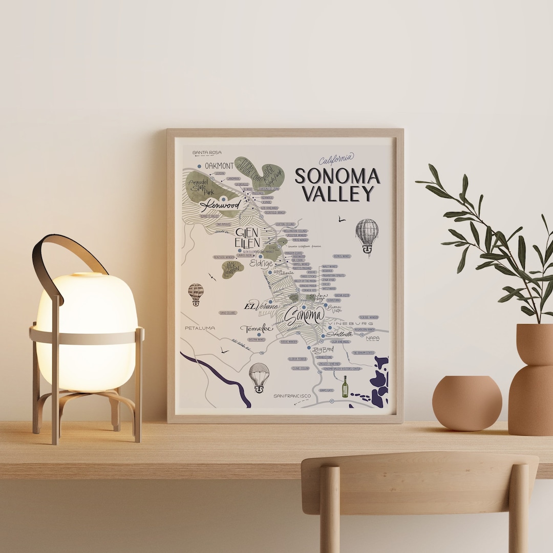 Sonoma Valley Map (customizable!) Wine Map - Wine Lovers - Wine Tasting Map - Napa Valley ...