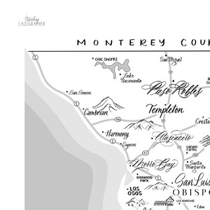 San Luis Obispo County Map Print - Handlettered-map of SLO County - SLO ...