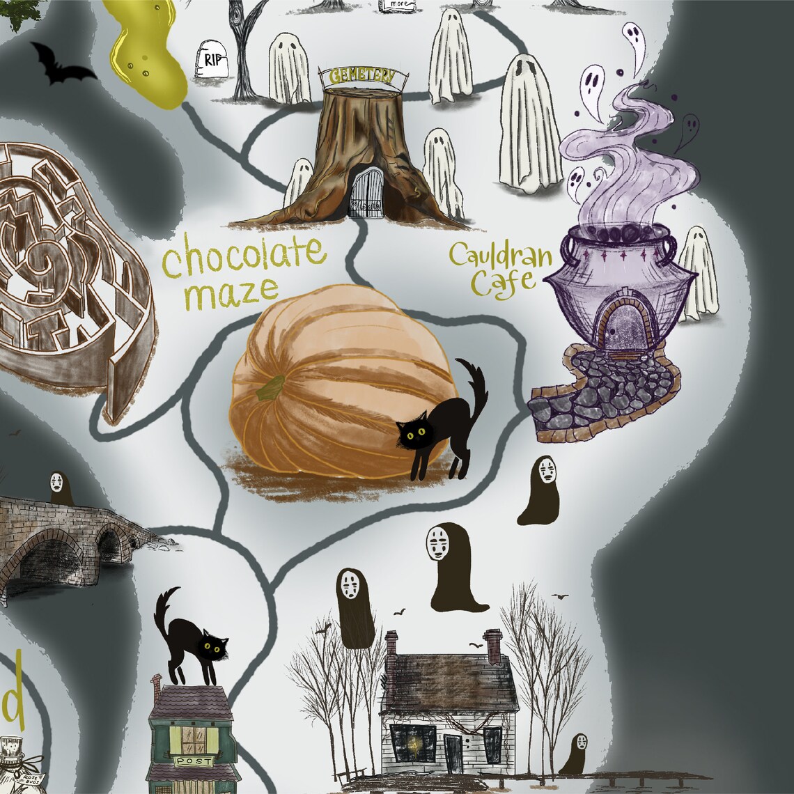 Halloween Town Map Spooky Map Autumn Decor Halloween - Etsy
