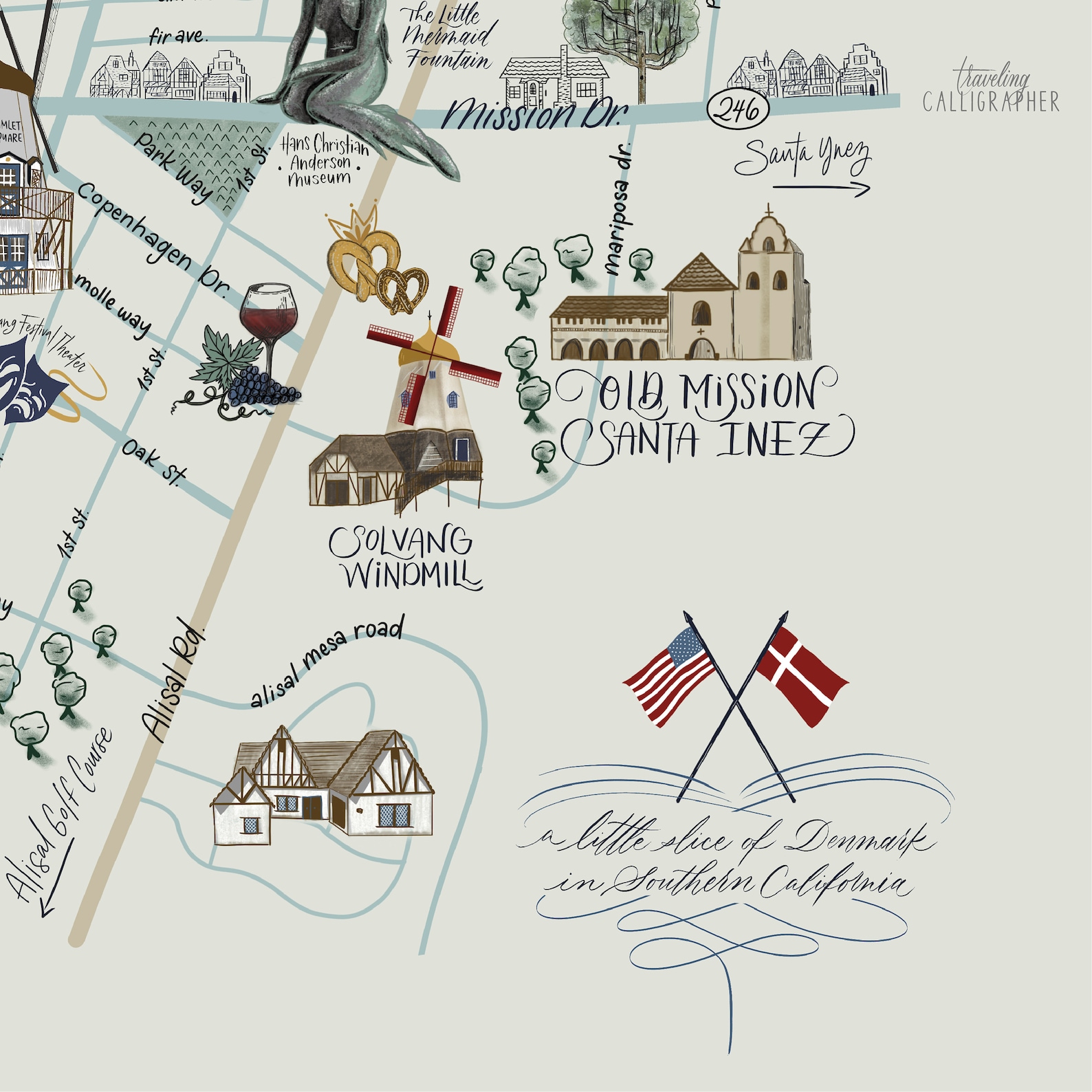 Solvang California Illustrated Map Print Map of Solvang | Etsy