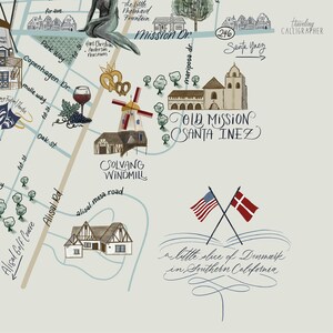 Solvang, California Illustrated Map Print - Map of Solvang - Solvang ...