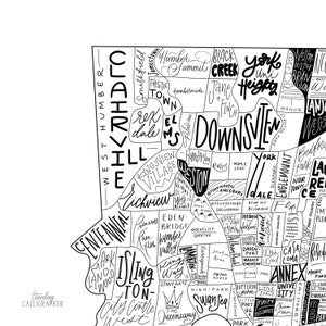 Toronto Neighborhood Map Print - Handlettered - Map of Toronto ...
