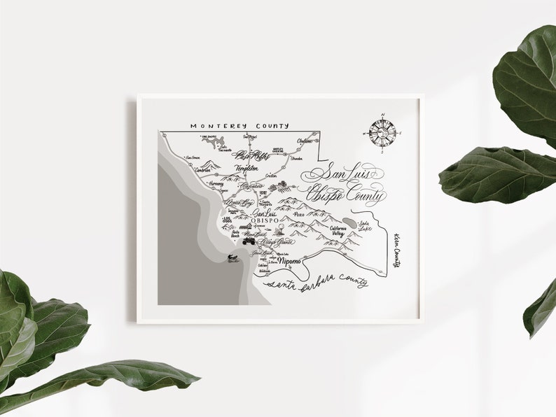 San Luis Obispo County Map Print Handlettered-map of SLO | Etsy
