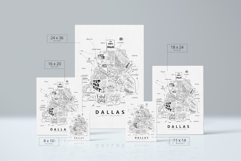 Dallas TX Neighborhood Map Handlettered Map Cowboys | Etsy Dallas TX Neighborhood Map Handlettered Map Cowboys | Etsy