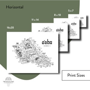 O'ahu, HI Illustrated Font Map Print - Oahu- Map of Oahu - Oahu Map ...