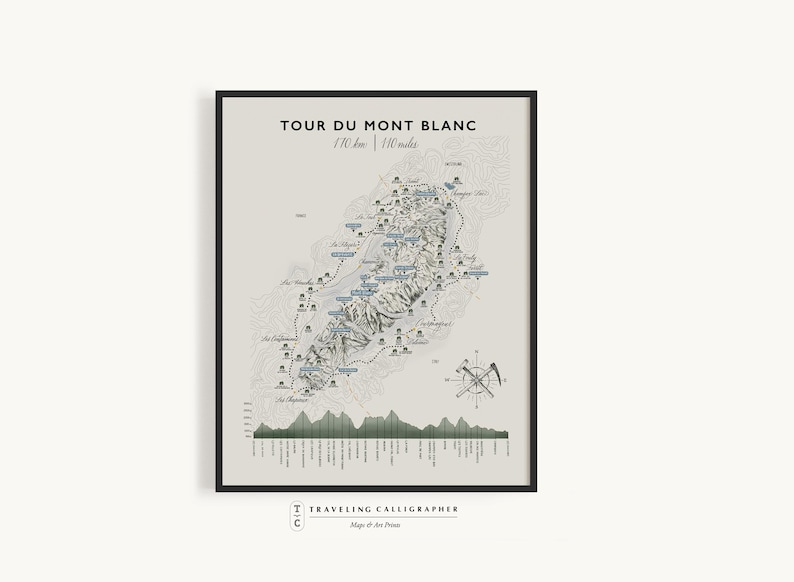 Tour Du Mont Blanc Trail Map (customizable!) - Refugios - TMB Map ...